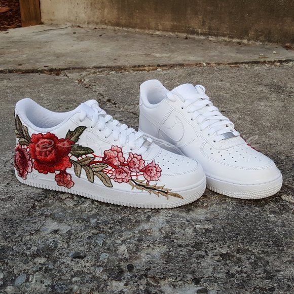 Nike | Shoes | Nike Air Force Low White Rose Embroidery Custom Nwt ...
